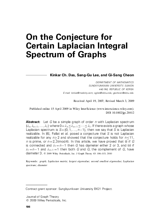 Pdf On The Conjecture For Certain Laplacian Integral Spectrum Of Graphs