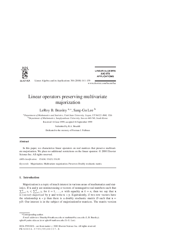 (PDF) Linear operators preserving multivariate majorization
