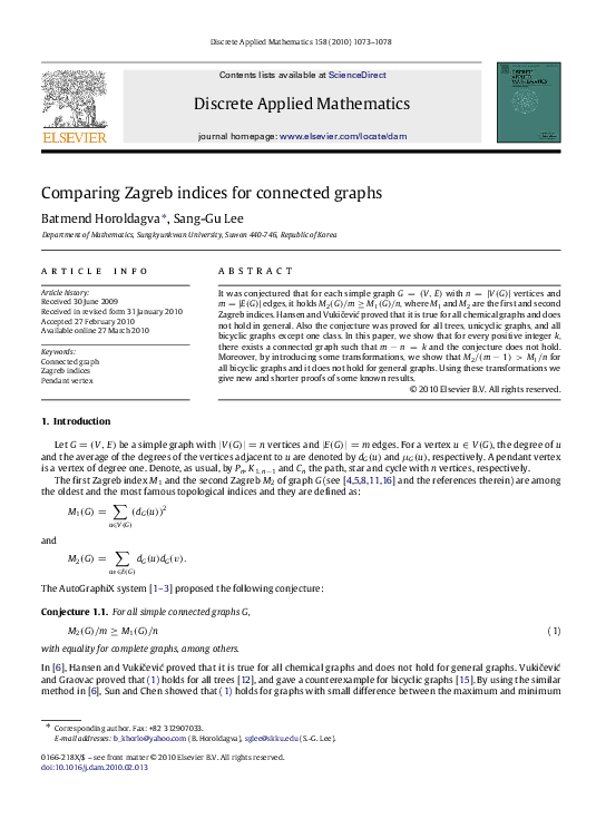 (PDF) Comparing Zagreb indices for connected graphs