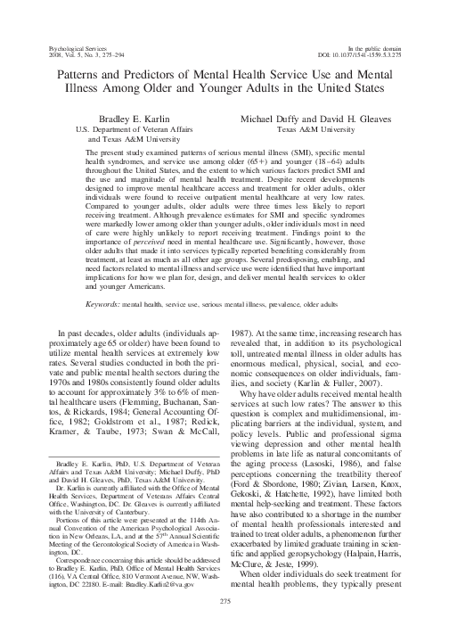 (PDF) Patterns and predictors of mental health service use and mental illness among older and ...