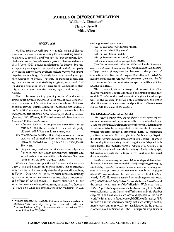 (PDF) Models of Divorce Mediation