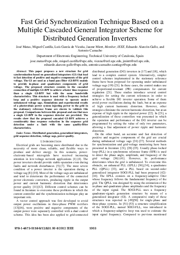 Pdf Fast Grid Synchronization Technique Based On A Multiple Cascaded