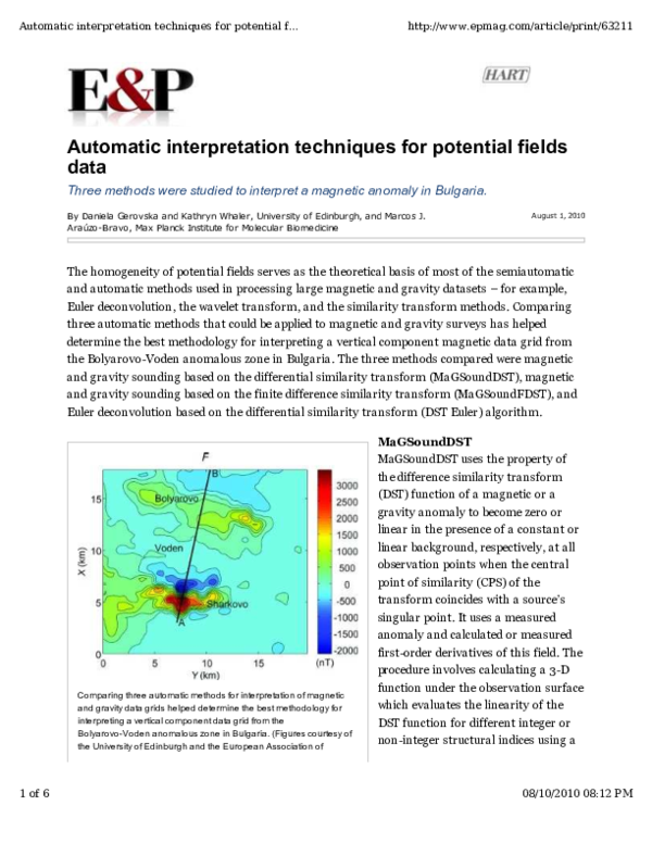 Pdf Automatic Interpretation Techniques For Potential Fields Data