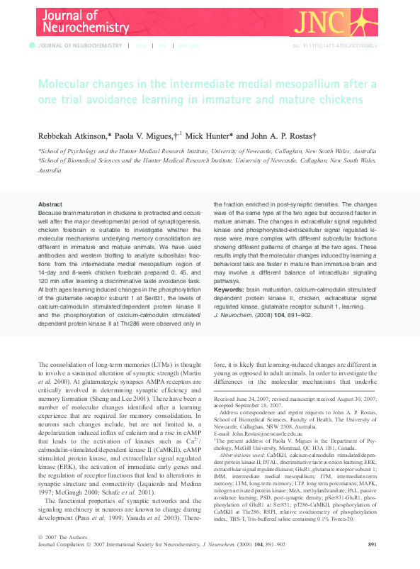(PDF) Molecular changes in the intermediate medial mesopallium after a ...
