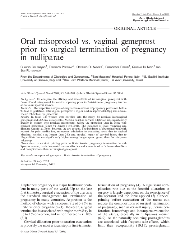 (PDF) Oral misoprostol vs. vaginal gemeprost prior to surgical ...