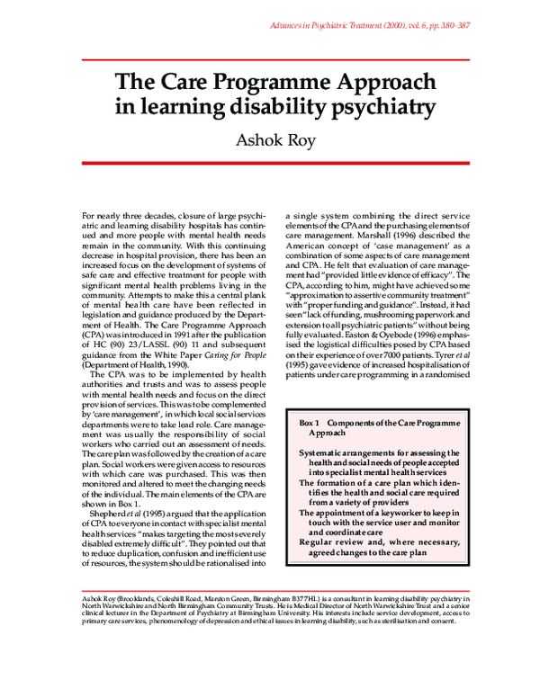 (PDF) The Care Programme Approach in learning disability psychiatry