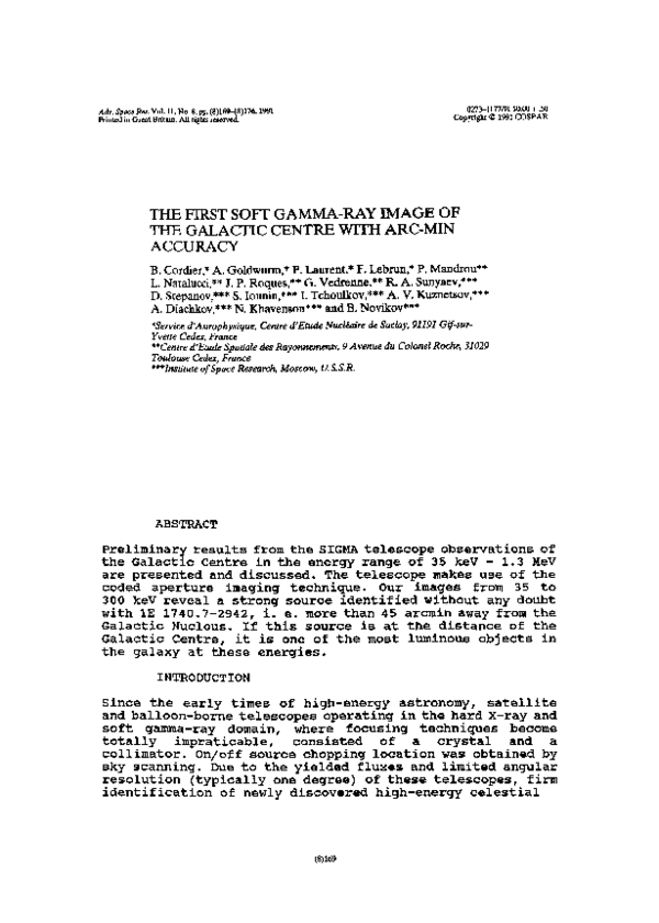 (PDF) The first soft gamma-ray image of the Galactic Centre with arc ...
