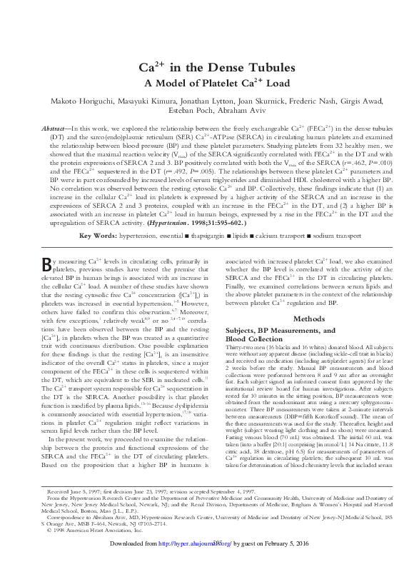 (PDF) Ca21 in the Dense Tubules A Model of Platelet Ca21 Load