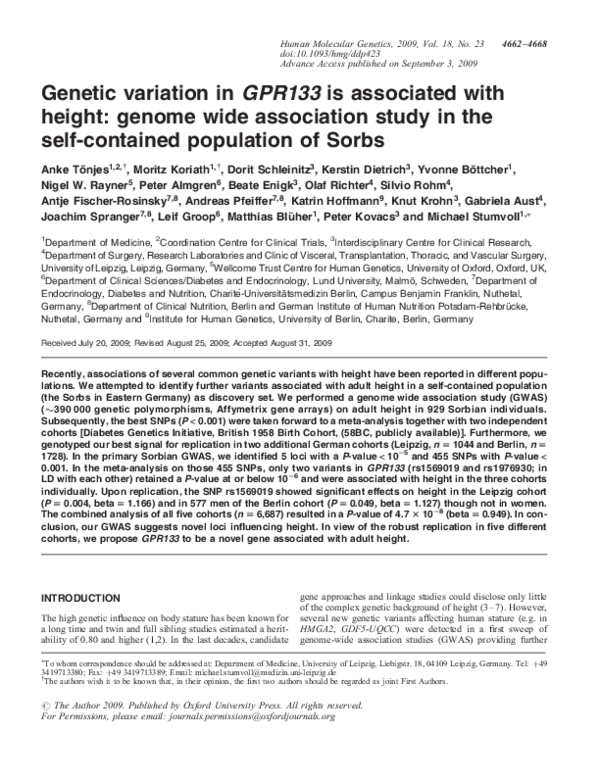 (PDF) Genetic variation in GPR133 is associated with height: genome ...