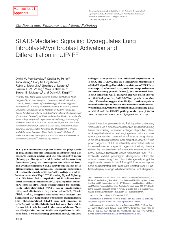 (PDF) STAT3-Mediated Signaling Dysregulates Lung Fibroblast ...