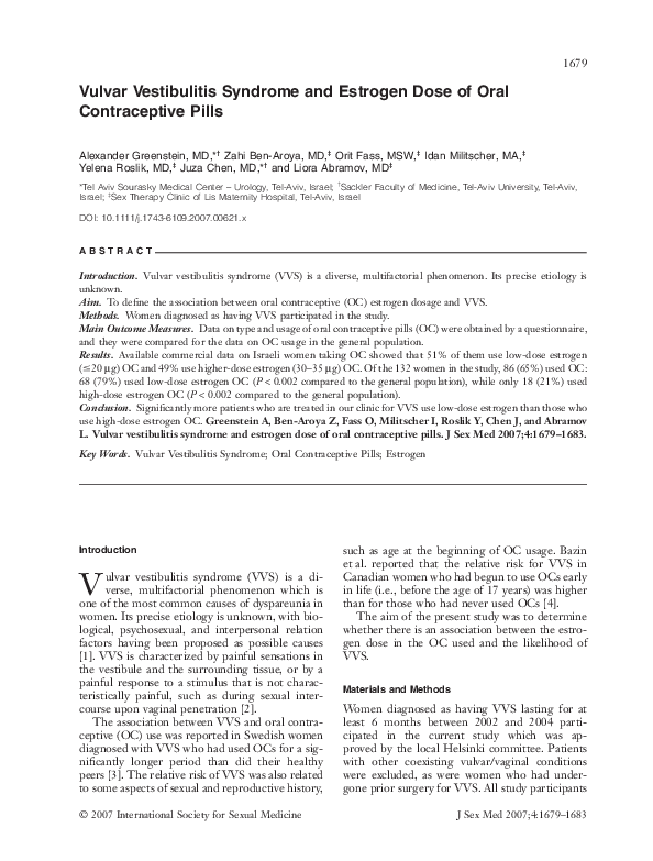 (PDF) Vulvar Vestibulitis Syndrome and Estrogen Dose of Oral ...