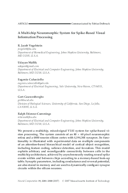 (PDF) A Multichip Neuromorphic System for Spike-Based Visual Information Processing