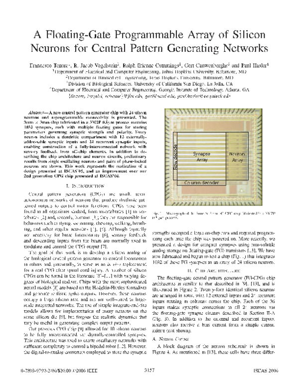 Pdf A Floating Gate Programmable Array Of Silicon Neurons For Central Pattern Generating Networks