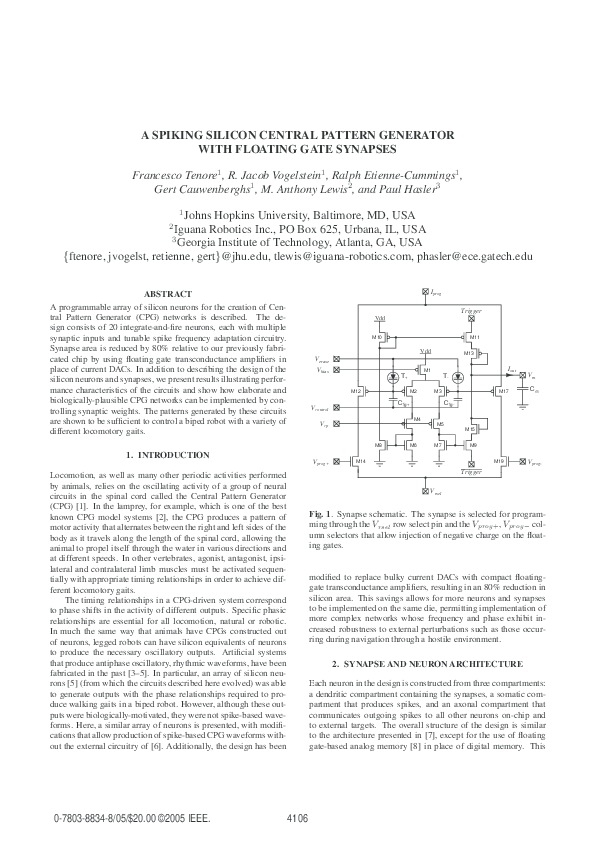 (PDF) A spiking silicon central pattern generator with floating gate synapses [robot control ...