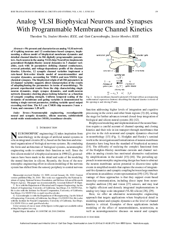 (PDF) Analog VLSI Biophysical Neurons and Synapses With Programmable Membrane Channel Kinetics