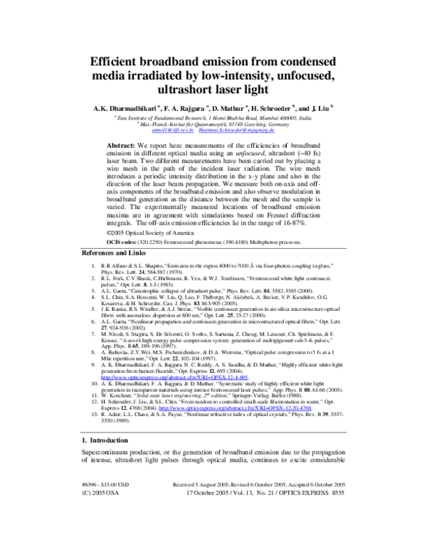 (PDF) Efficient broadband emission from condensed media irradiated by ...
