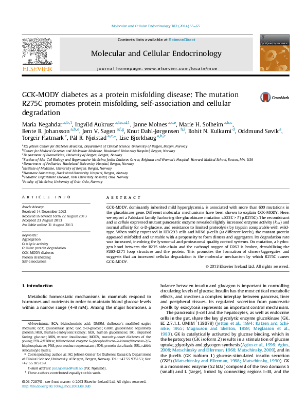 (PDF) GCK-MODY diabetes as a protein misfolding disease: The mutation ...