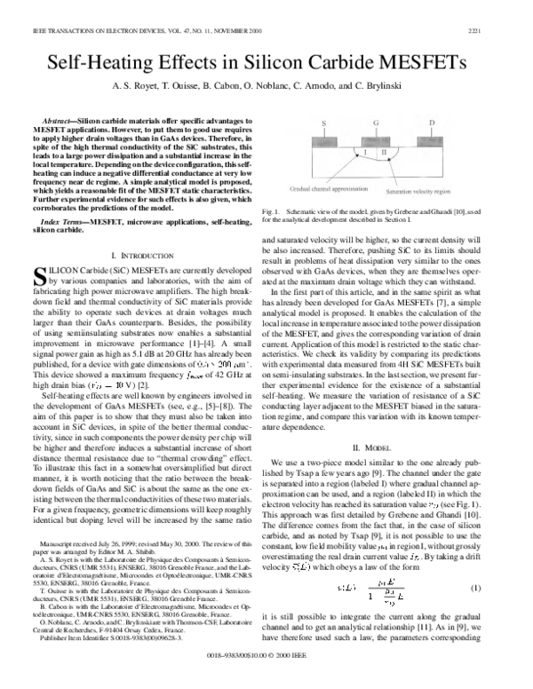 (PDF) Self-heating effects in silicon carbide MESFETs