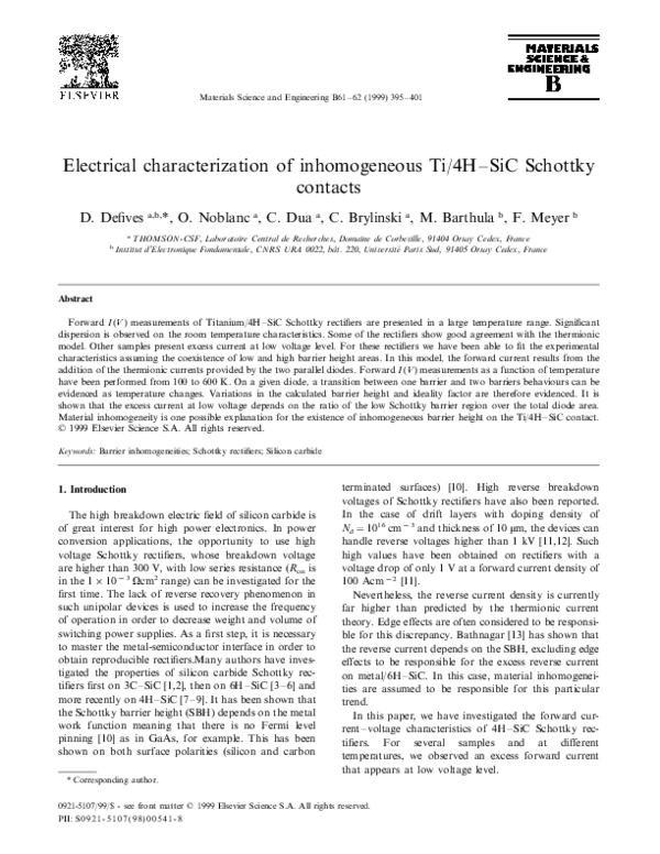 (PDF) Electrical characterization of inhomogeneous Ti/4H–SiC Schottky contacts | O. Noblanc ...