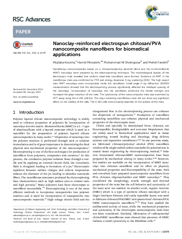 (PDF) Nanoclay-reinforced electrospun chitosan/PVA nanocomposite nanofibers for biomedical ...