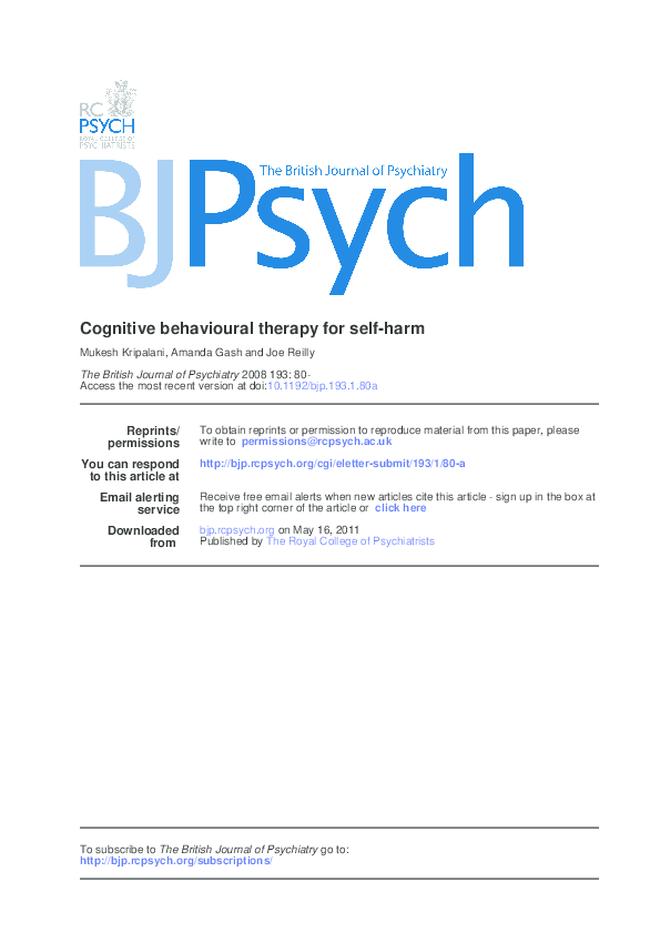 (PDF) Cognitive-behavioural therapy for self-harm