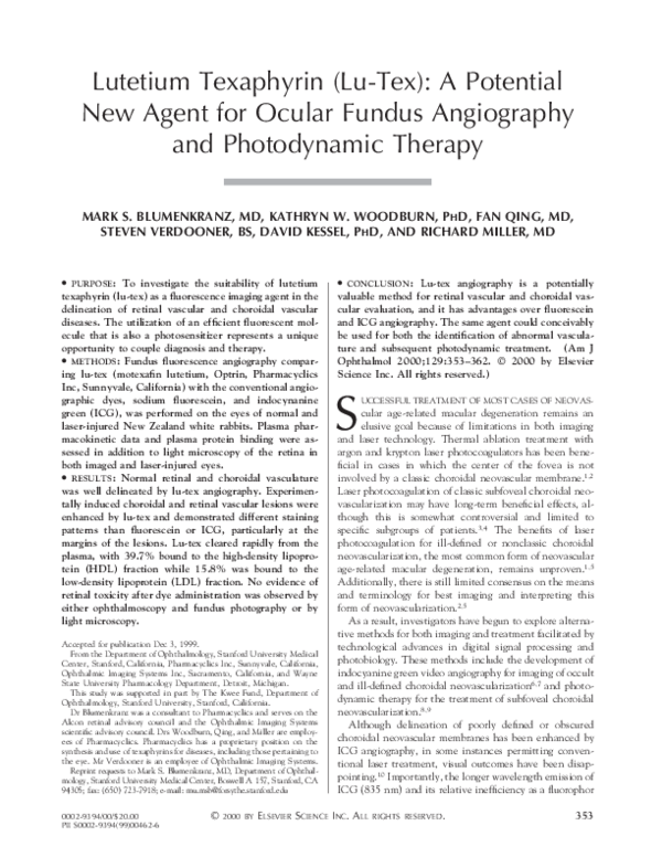(PDF) Lutetium texaphyrin (Lu-Tex): a potential new agent for ocular ...