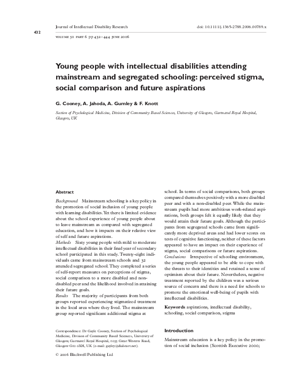 (PDF) Young people with intellectual disabilities attending mainstream ...