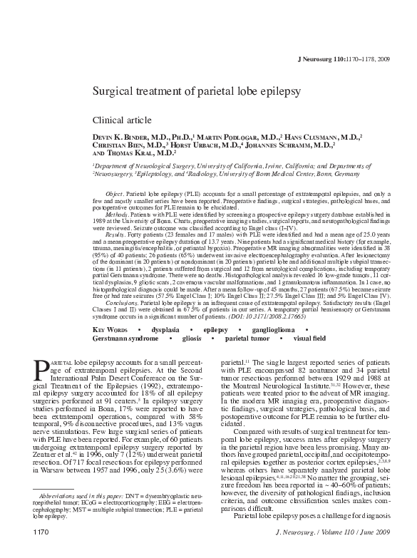 (PDF) Surgical treatment of parietal lobe epilepsy