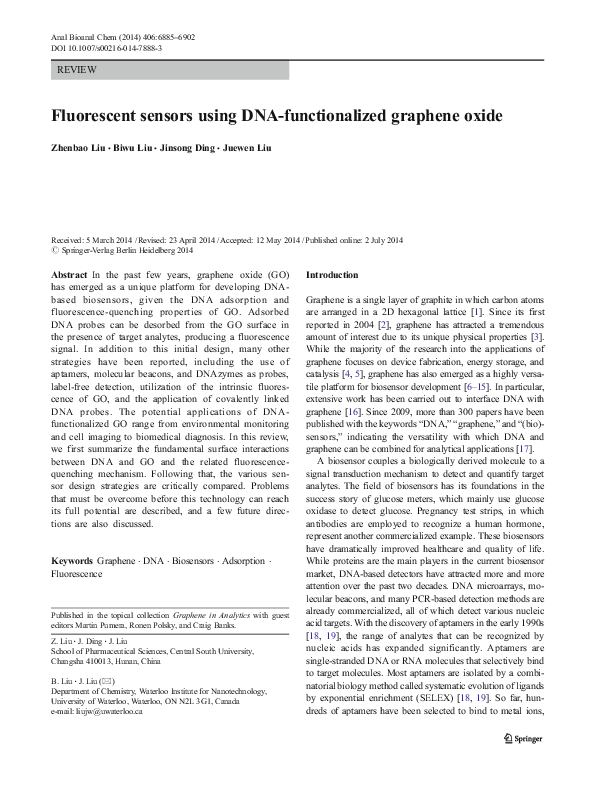 (PDF) Fluorescent sensors using DNA-functionalized graphene oxide