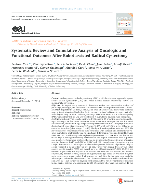 (PDF) Systematic Review and Cumulative Analysis of Oncologic and Functional Outcomes After Robot ...