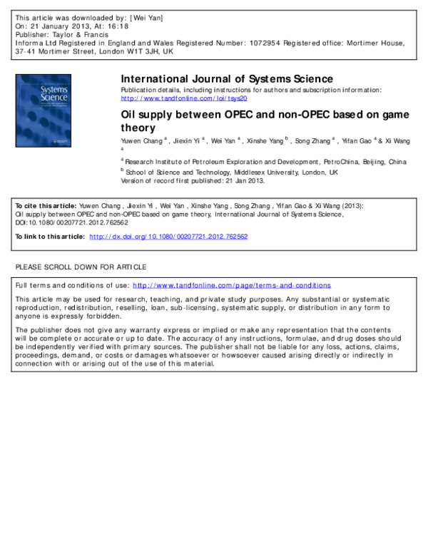 (PDF) Oil supply between OPEC and non-OPEC based on game theory Oil ...