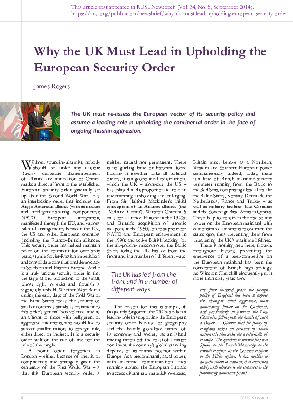 (PDF) Why the UK Must Lead in Upholding the European Security Order