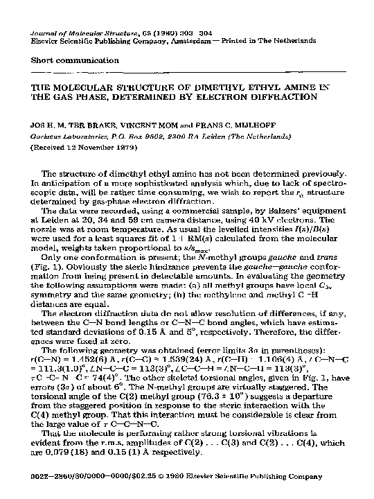 (PDF) The molecular structure of dimethyl ethyl amine in the gas phase ...