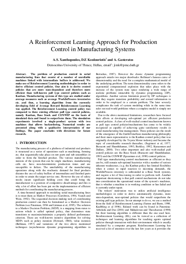(PDF) A Reinforcement Learning Approach for Production Control in ...