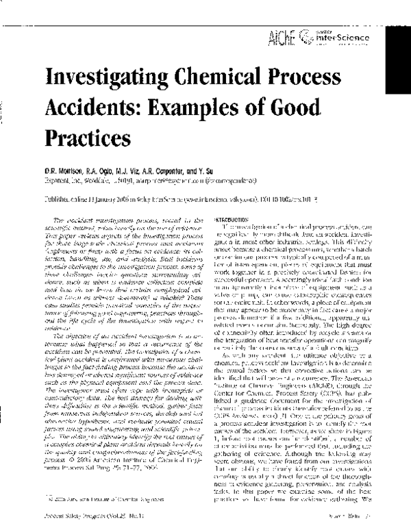 (PDF) Investigating chemical process accidents: Examples of good practices