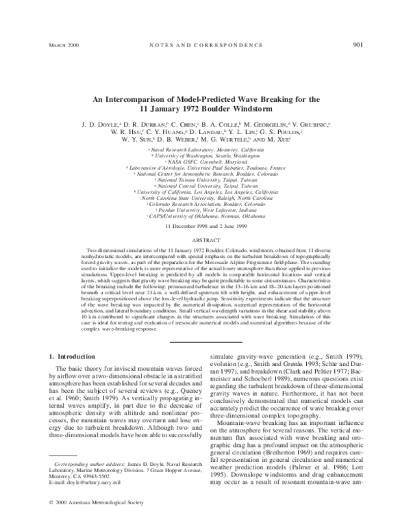 (PDF) An Intercomparison of Model-Predicted Wave Breaking for the 11 January 1972 Boulder Windstorm
