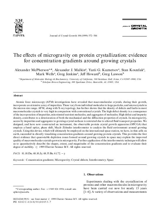 (PDF) The effects of microgravity on protein crystallization: evidence ...