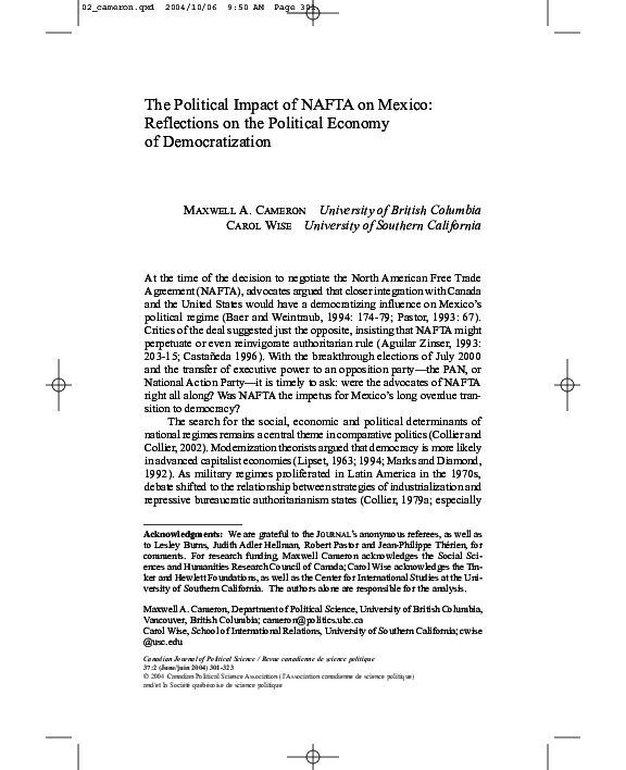 (PDF) The Political Impact of NAFTA on Mexico: Reflections on the ...