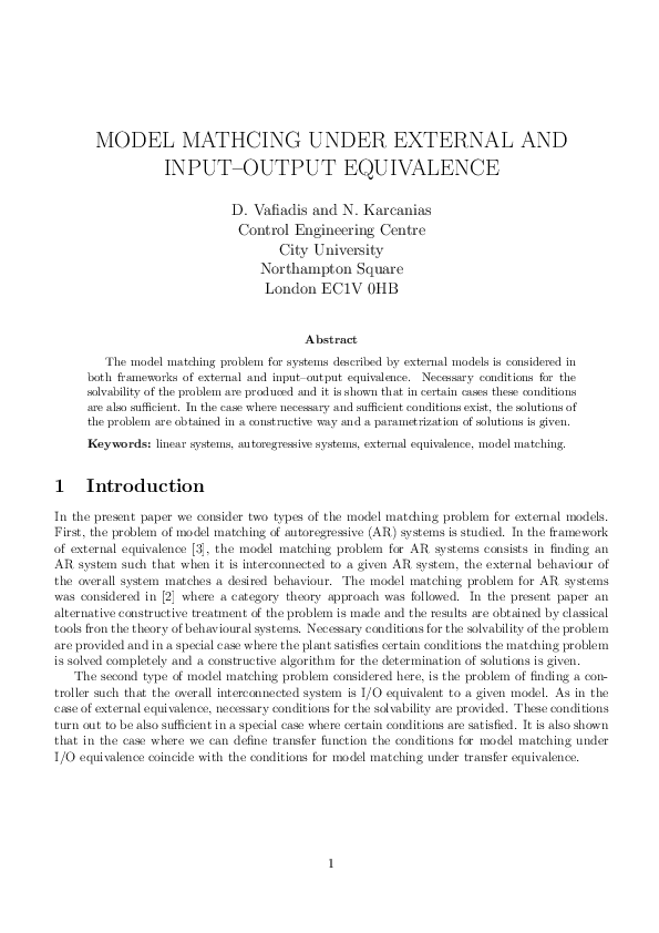 Model Matching Under External And Input Output Equivalence