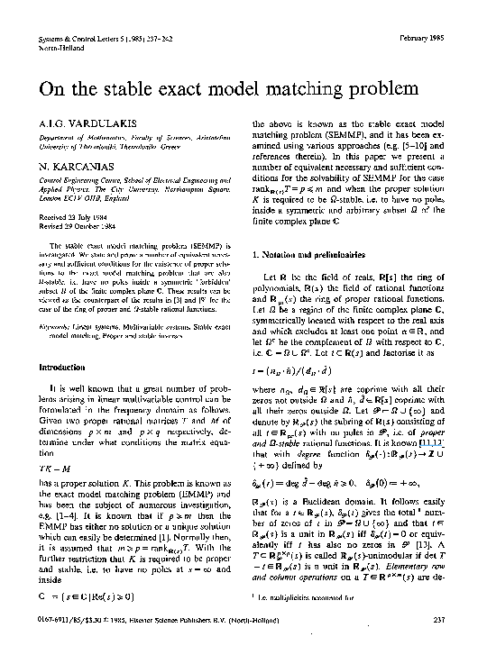 (PDF) On the stable exact model matching problem