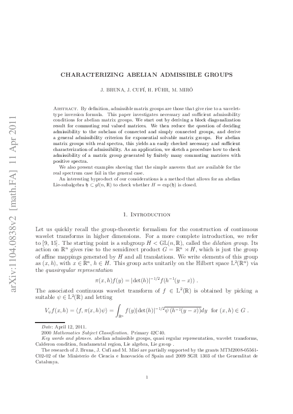 (PDF) Characterizing abelian admissible groups | Hartmut Führ and Julià ...