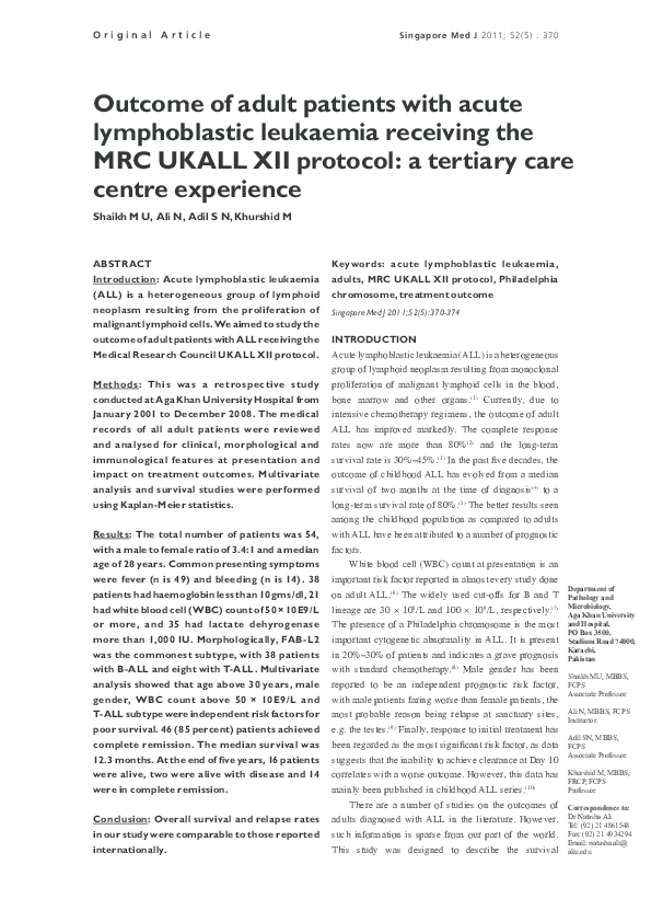 (PDF) Outcome of adult patients with acute lymphoblastic leukaemia ...