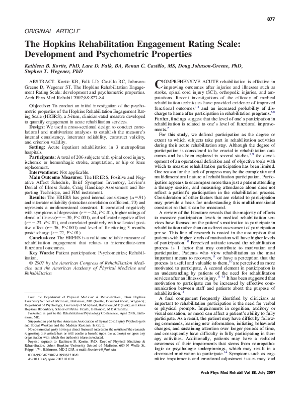 (PDF) The Hopkins Rehabilitation Engagement Rating Scale: Development ...