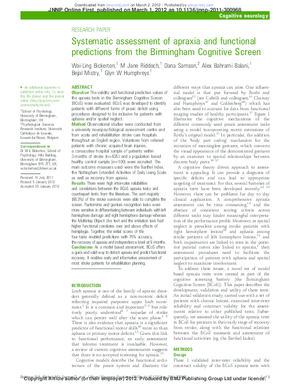 (PDF) Systematic assessment of apraxia and functional predictions from ...
