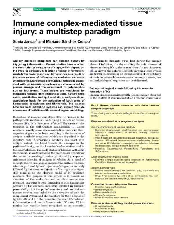 (PDF) Immune complex-mediated tissue injury: a multistep paradigm