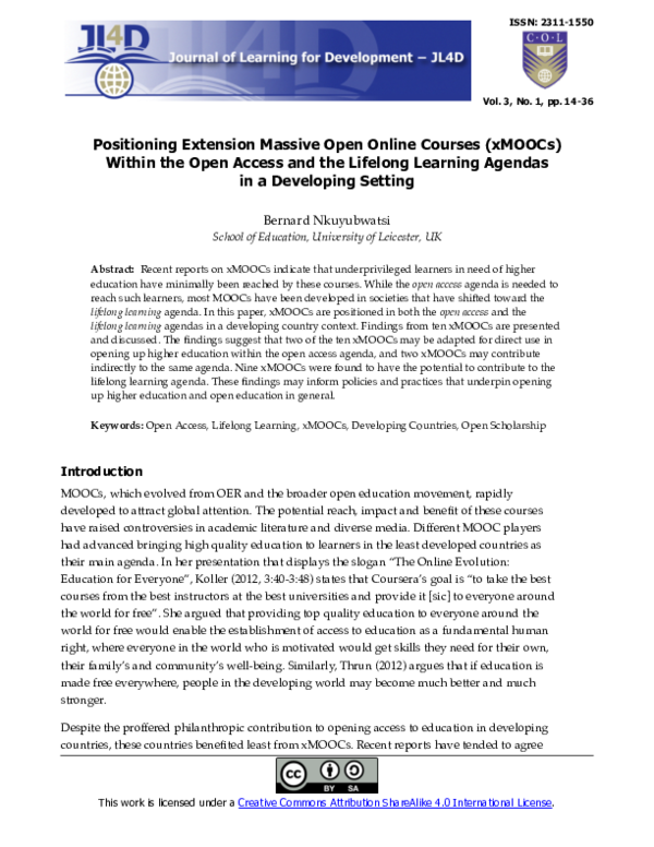 (PDF) Positioning Extension Massive Open Online Courses (xMOOCs) Within ...