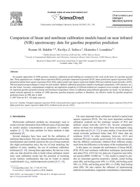 Pdf Comparison Of Linear And Nonlinear Calibration Models Based On