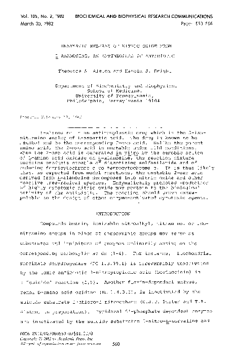 (PDF) Enzymatic release of nitric oxide from L-alanosine, an ...