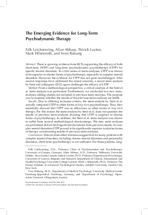 (PDF) The emerging evidence for long-term psychodynamic therapy