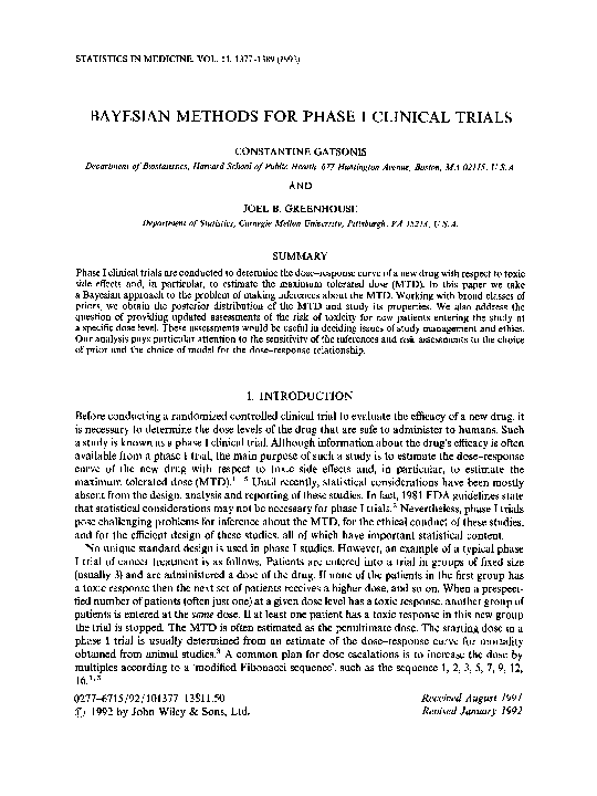 (PDF) Bayesian methods for phase I clinical trials